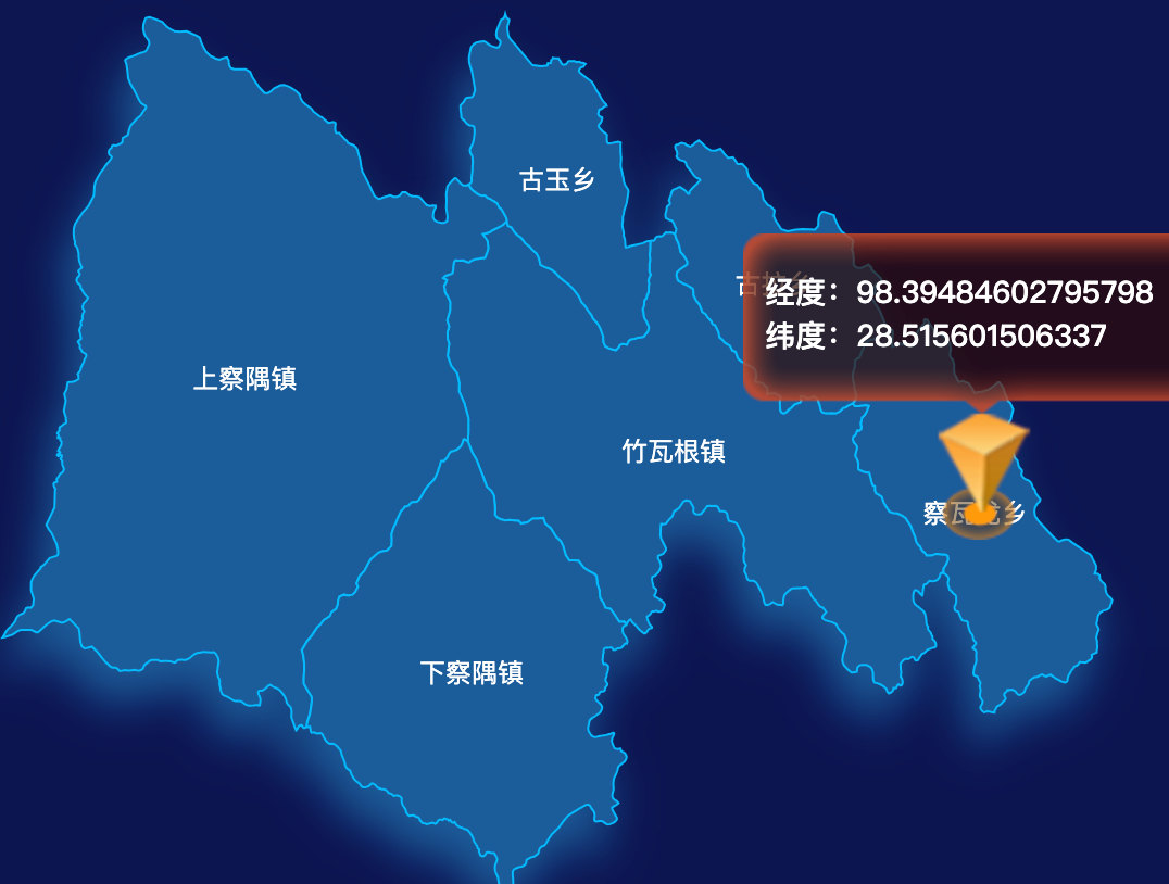 echarts林芝市察隅县geoJson地图根据经纬度显示自定义html弹窗实例代码 - 完竣世界